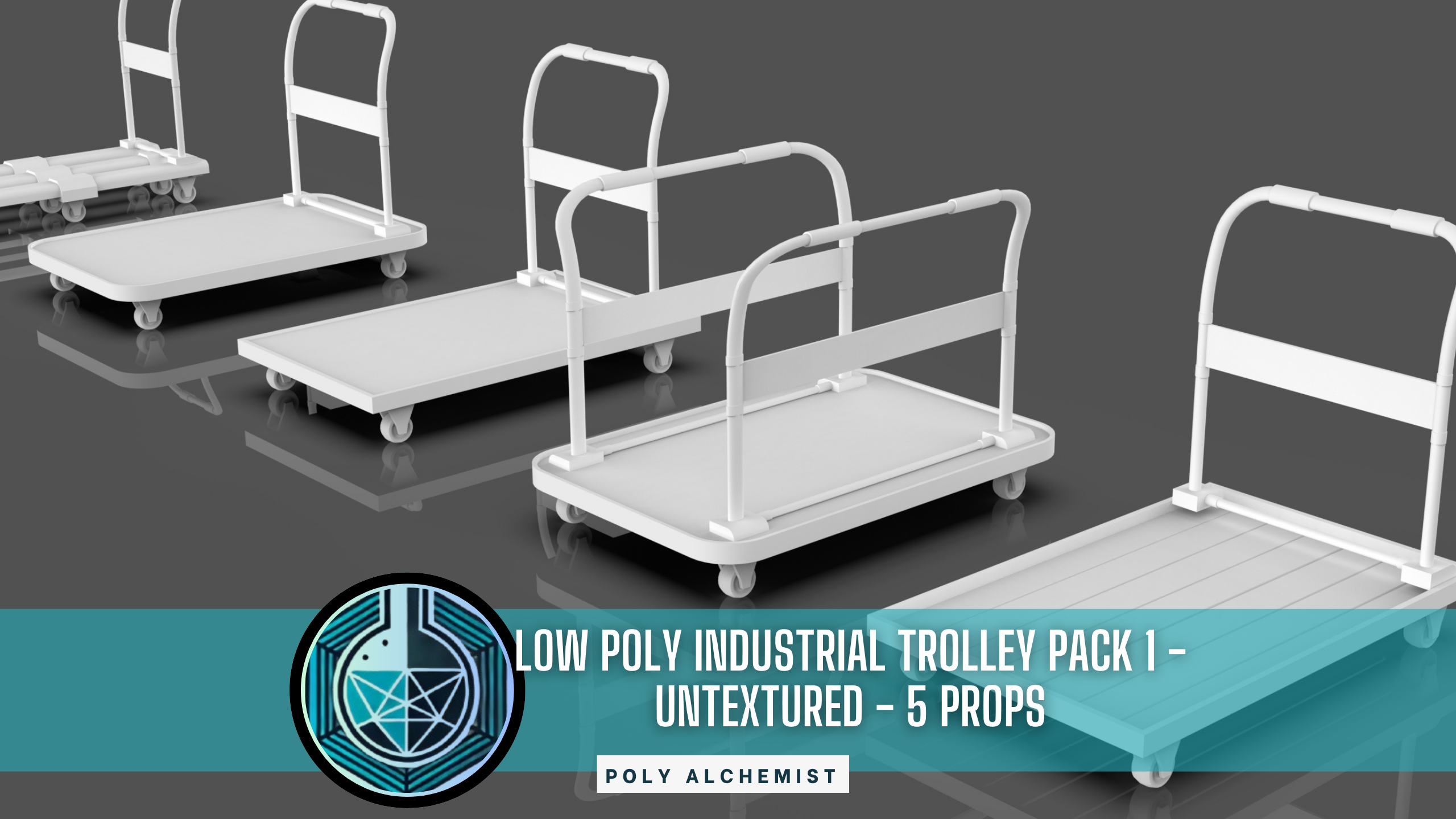 Low Poly Industrial Trolley Pack 1 - Untextured - 5 Props by poly.alchemist