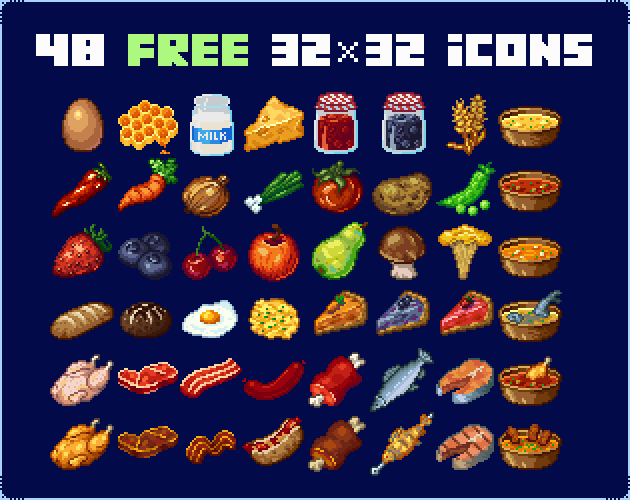 48 PIXEL FOOD ICONS by Cass