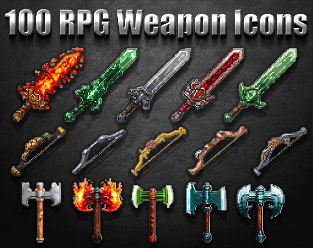 100 RPG Weapon Icons by Vslav Store