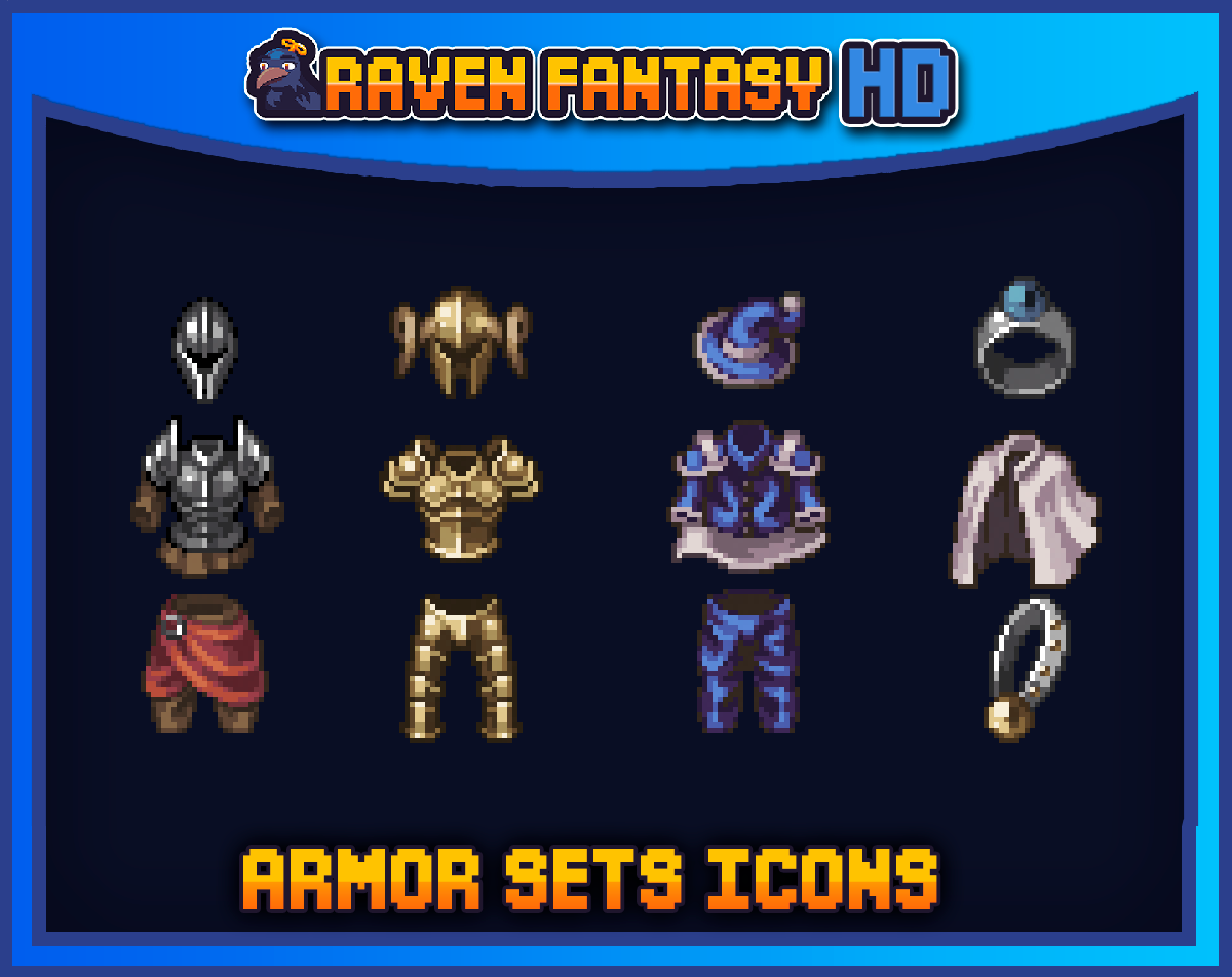 Raven Fantasy Pixel Art Icons HD - Armor Sets by Clockwork Raven