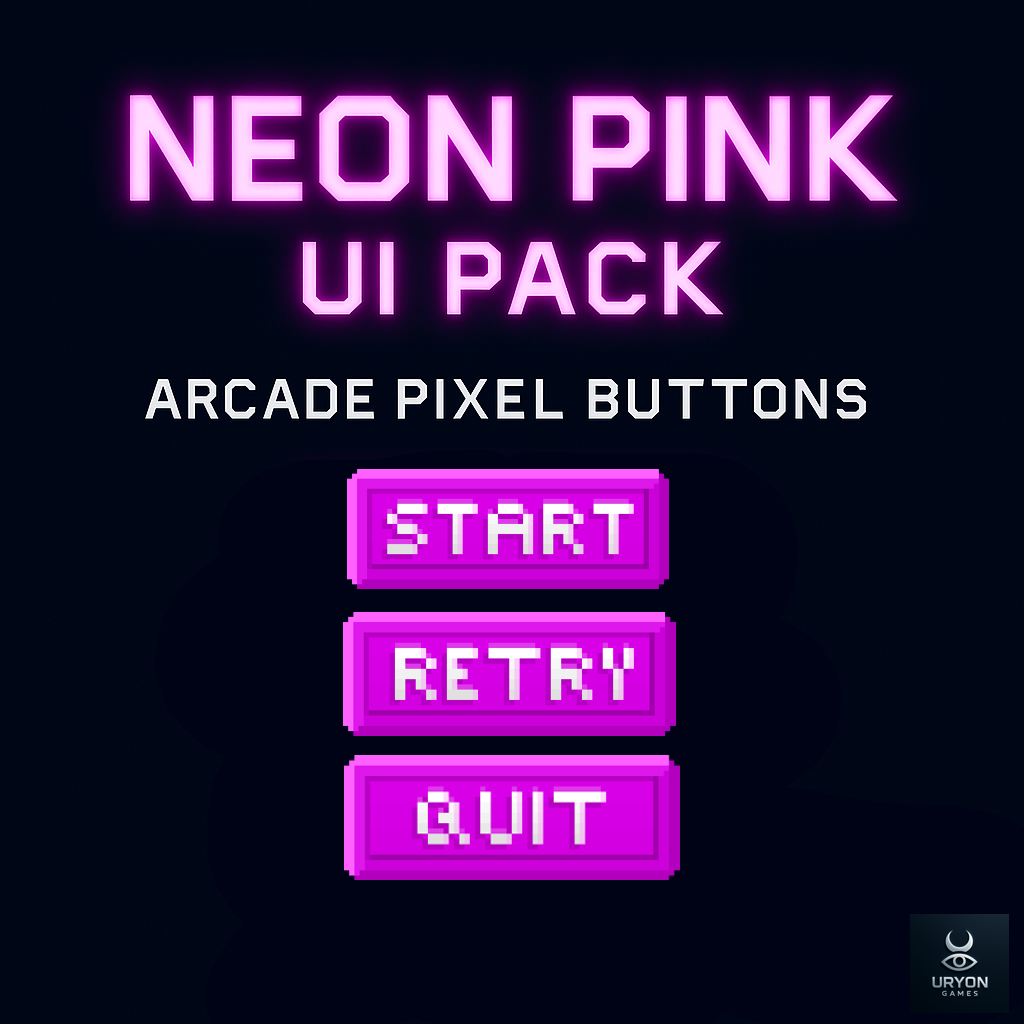 Neon Pink UI Pack – Pixel Arcade Buttons by Uryon Games