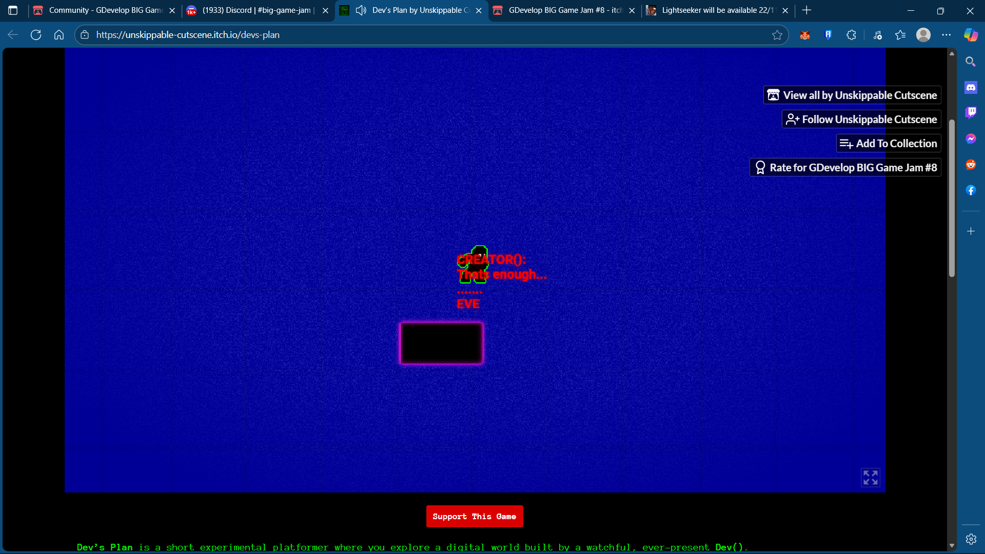 Rate Dev's Plan by Unskippable Cutscene for GDevelop BIG Game Jam #8 ...