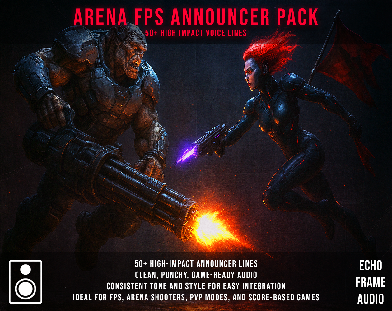 Arena FPS Announcer Pack – 50 High Impact Voice Lines by EchoFrame Audio