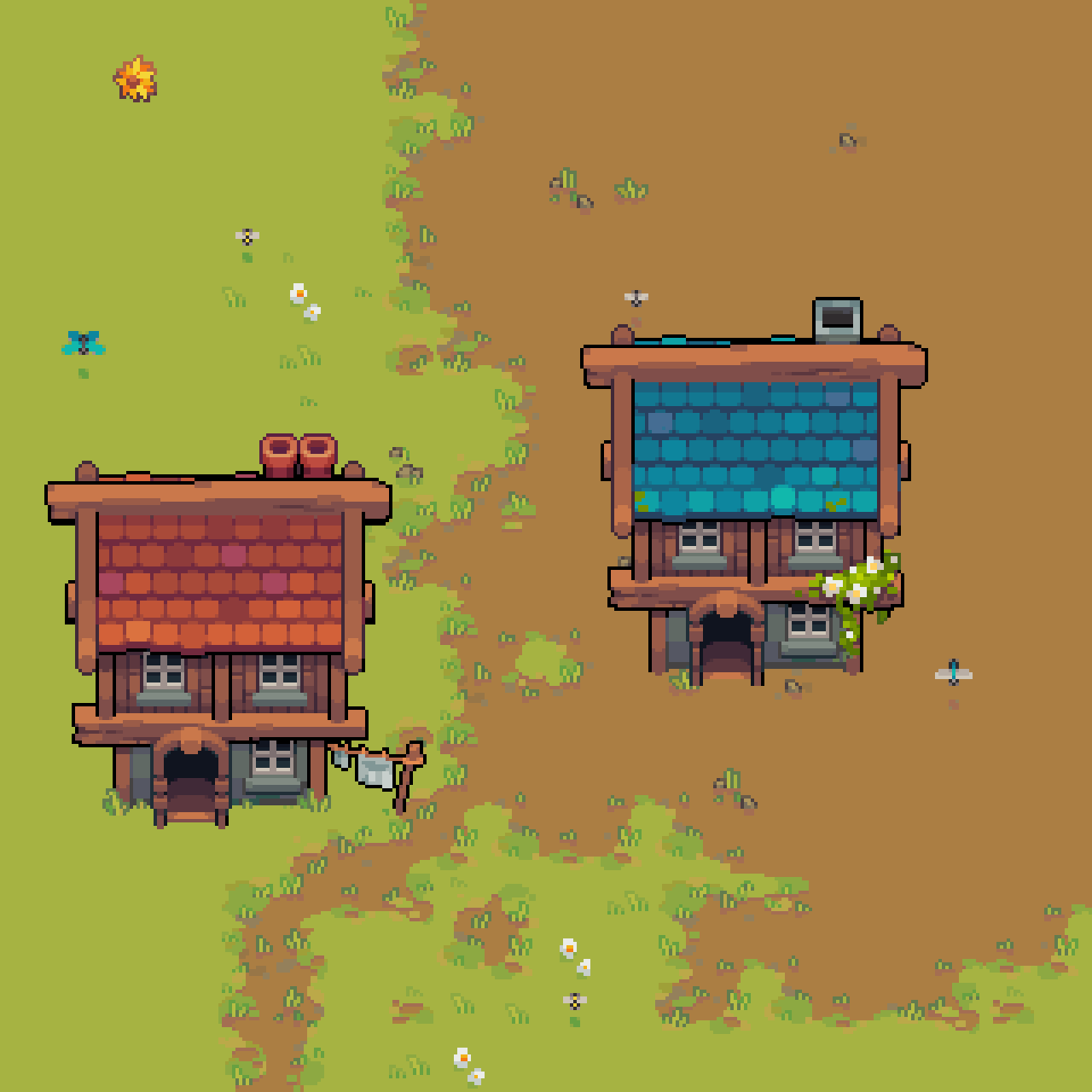 Rural homes pixel art by Spoon