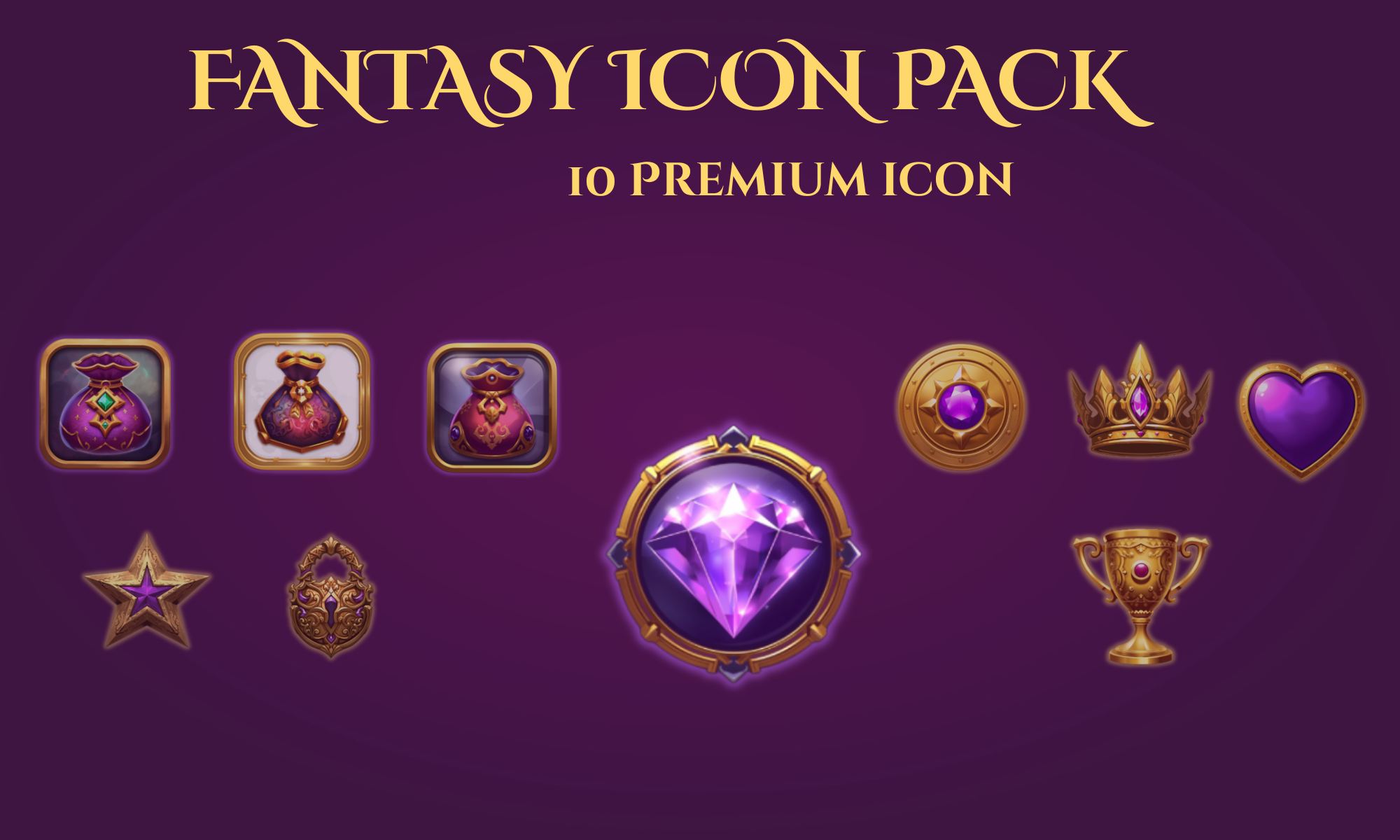 Fantasy Purple-Gold Icon Pack — High-Quality RPG UI Icons (10 Icons ...
