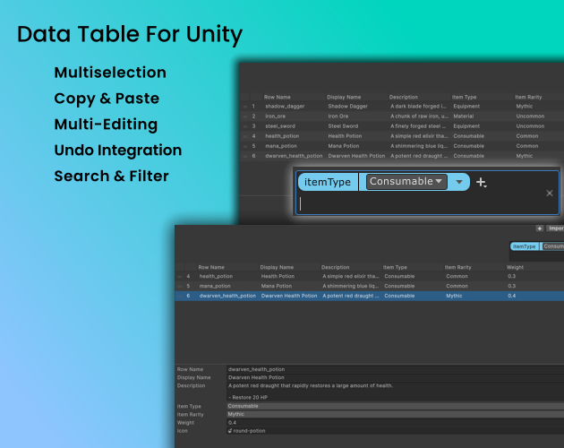 Data Table 0.1 Update - Data Table for Unity by BlindGoose