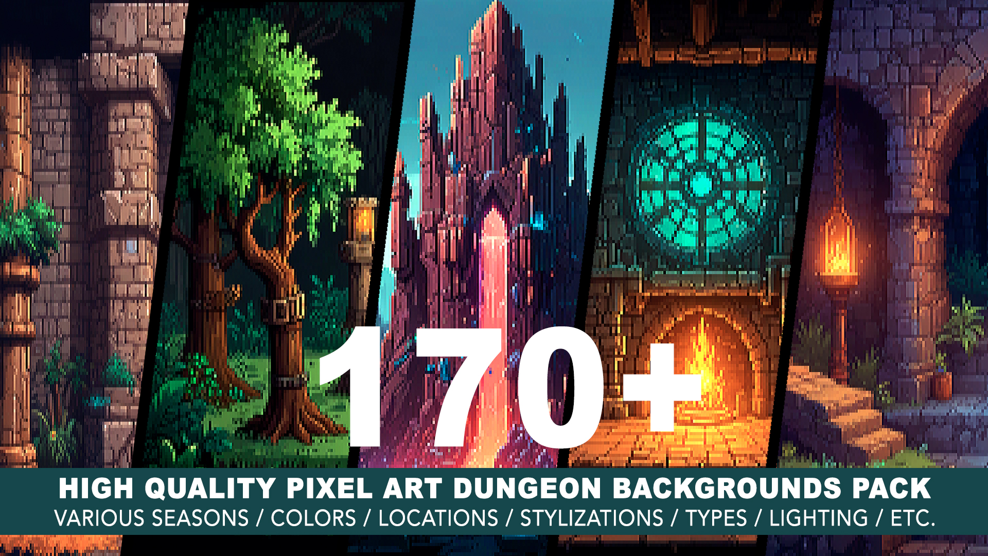 170+ DUNGEON PIXEL ART BACKGROUNDS by PIXELHUNT