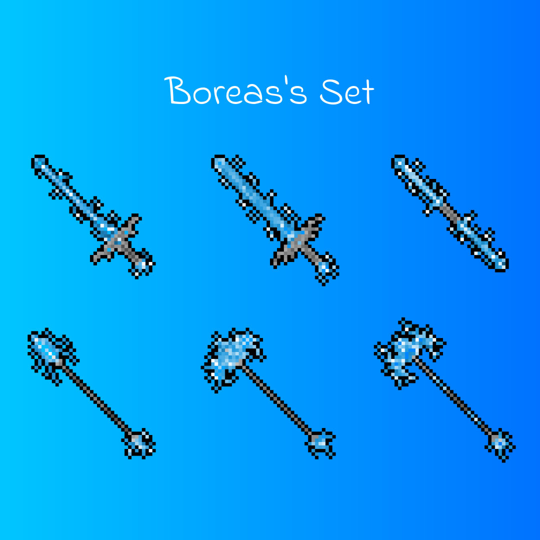 Boreas’s Frostborne Weapon Set – Pixel Art Pack by Escanor