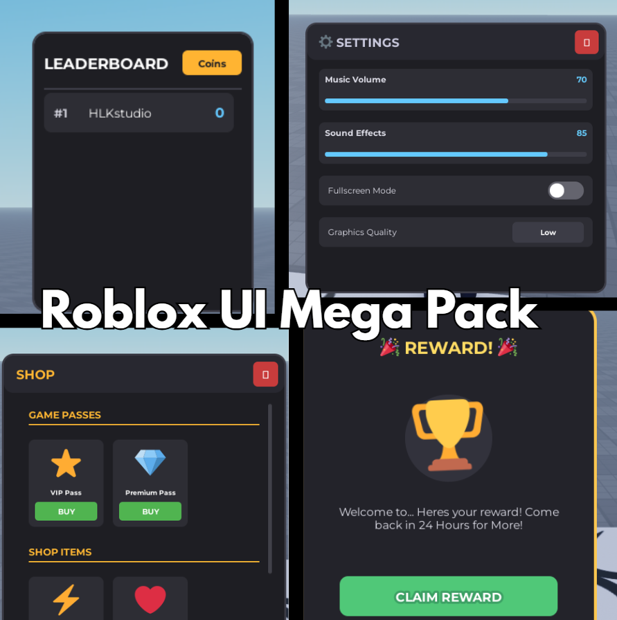 Roblox UI Mega Pack – Shop, Settings, Leaderboard, Notifications (Plug ...