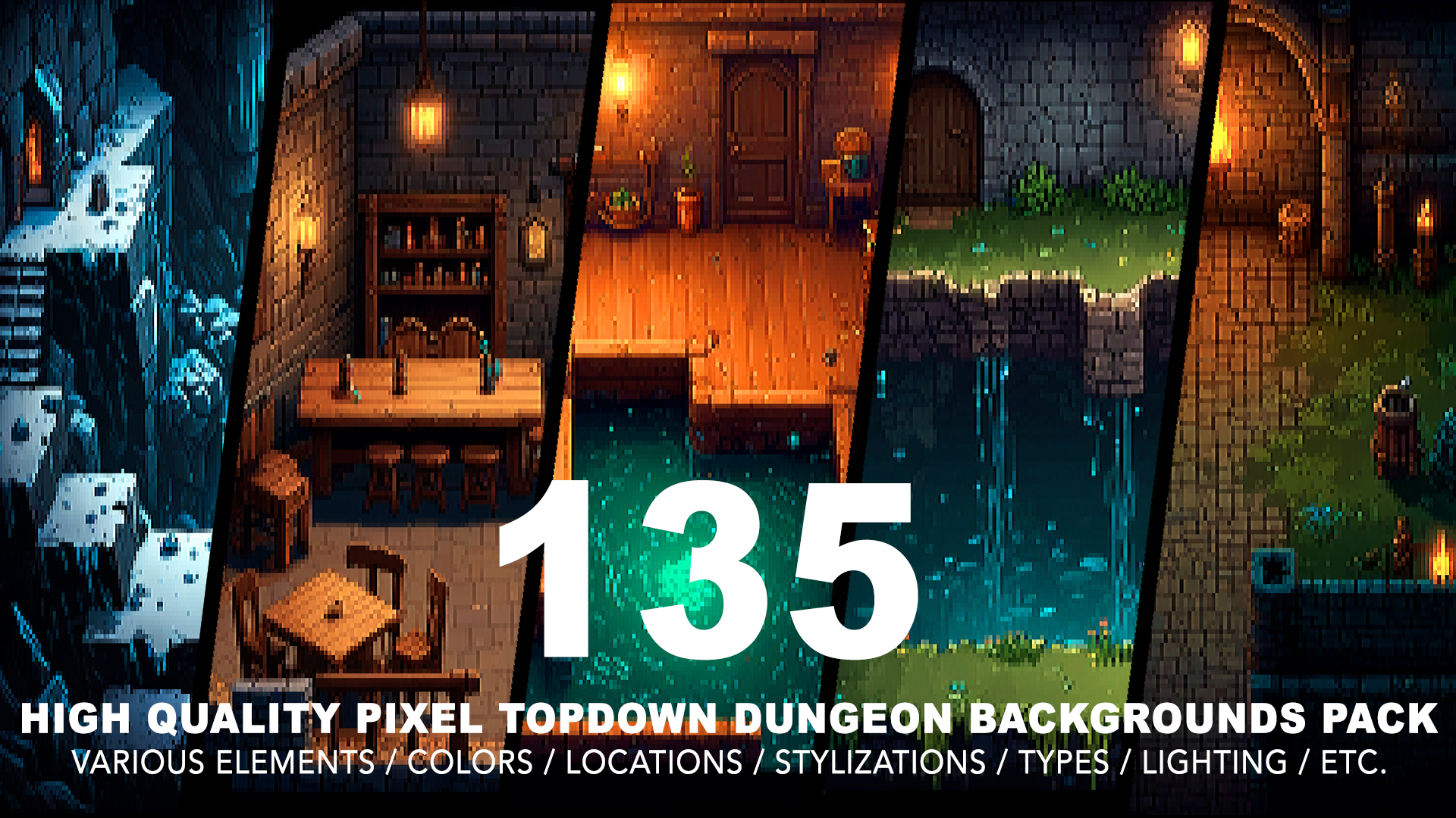 135 DUNGEON TOPDOWN BACKGROUNDS by PIXELHUNT