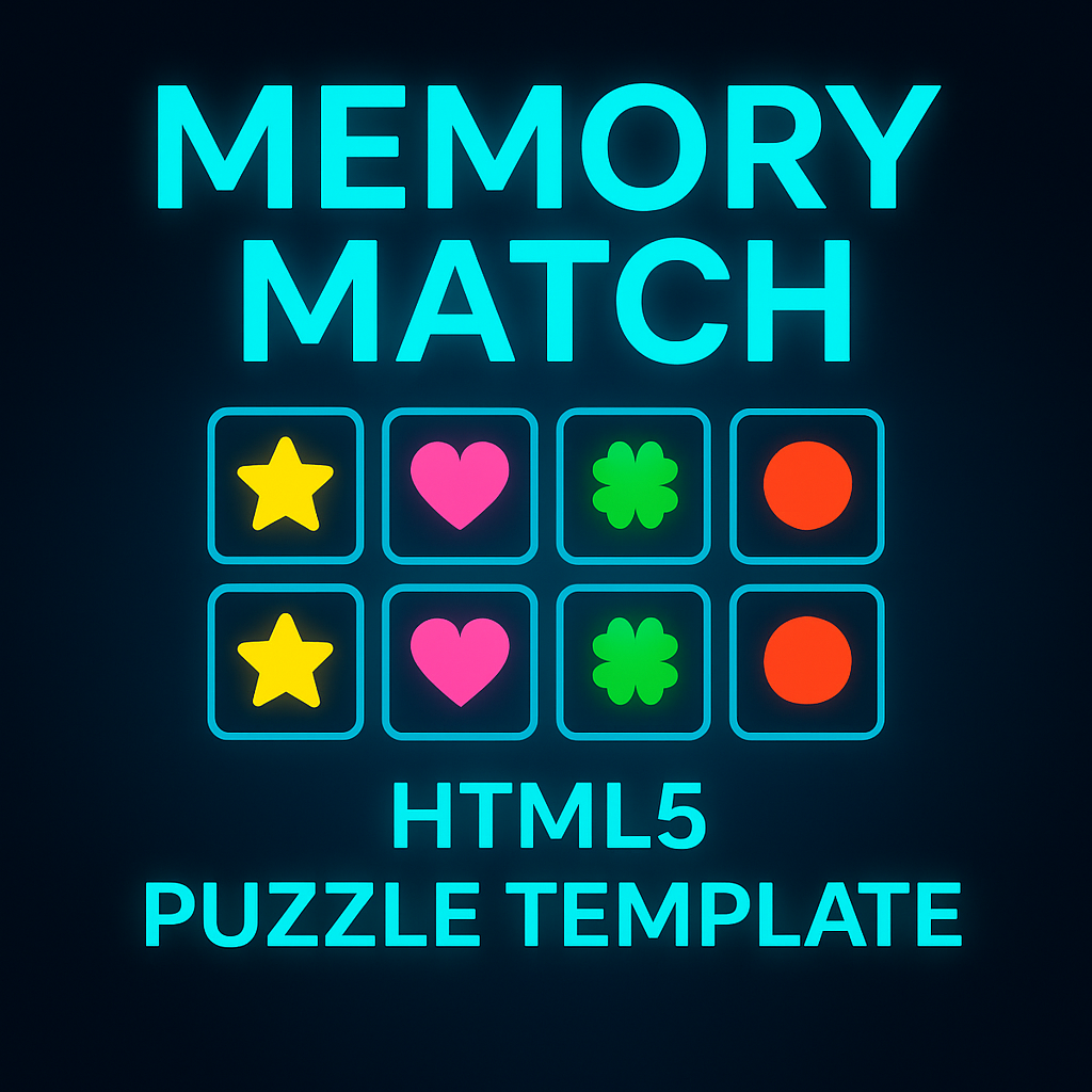Memory Match – HTML5 Puzzle Template (Rebrand & Resell) by Mtw1man2