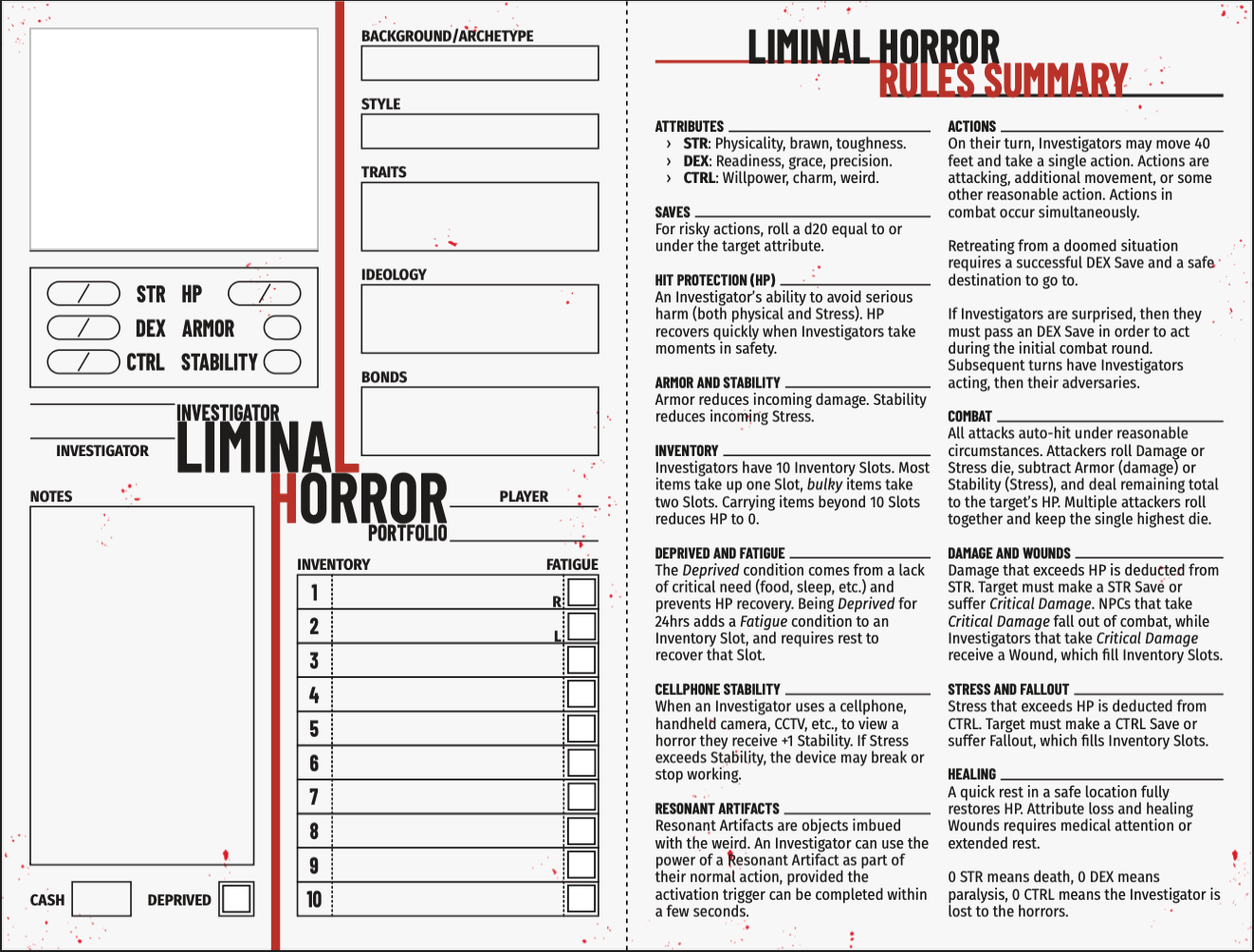 Liminal Horror Character Sheets & Pregens by Goblin Archives