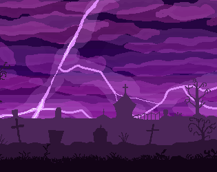 Graveyard night background with lightning over cemetery by Myaumya