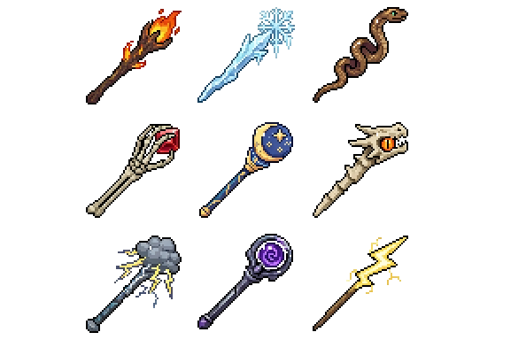 100 Pixel Art Wand Icons by pixStuff
