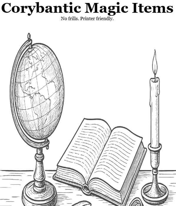 Fantasy OSR Corybantic Magic Items by Tolemykus