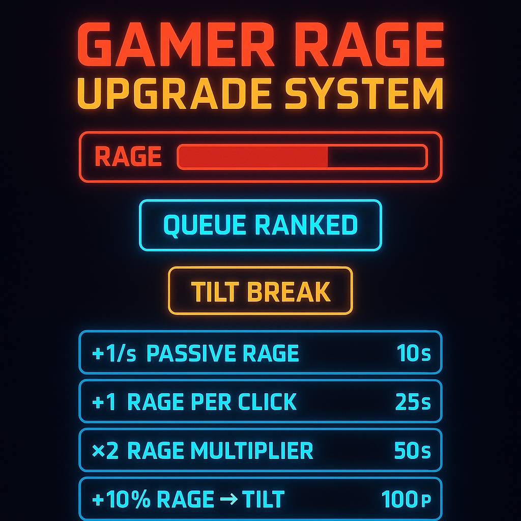 Gamer Rage Upgrade System – Tilt-Powered Progression (HTML5 Template ...