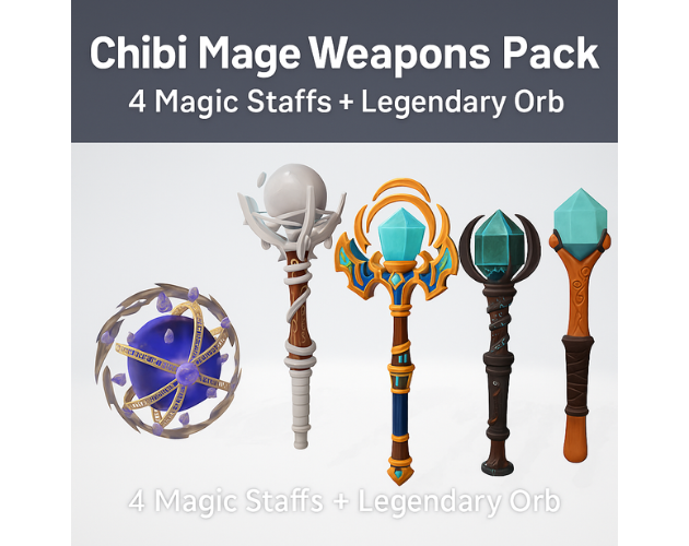 Chibi Mage Weapons Pack – 4 Magic Staffs + Legendary Orb (PBR, FBX ...