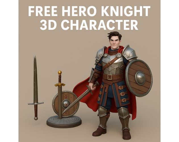 Free Hero Knight with Sword & Shield (FBX + Blend) by Marco Brito