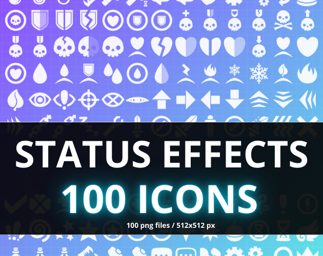 100 Status Effects Flat Icons by KatGrabowska
