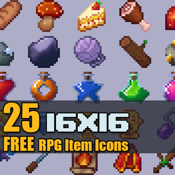 16x16 RPG Pixel Icons – Free Demo Pack (25 Icons) by Lukyanovka