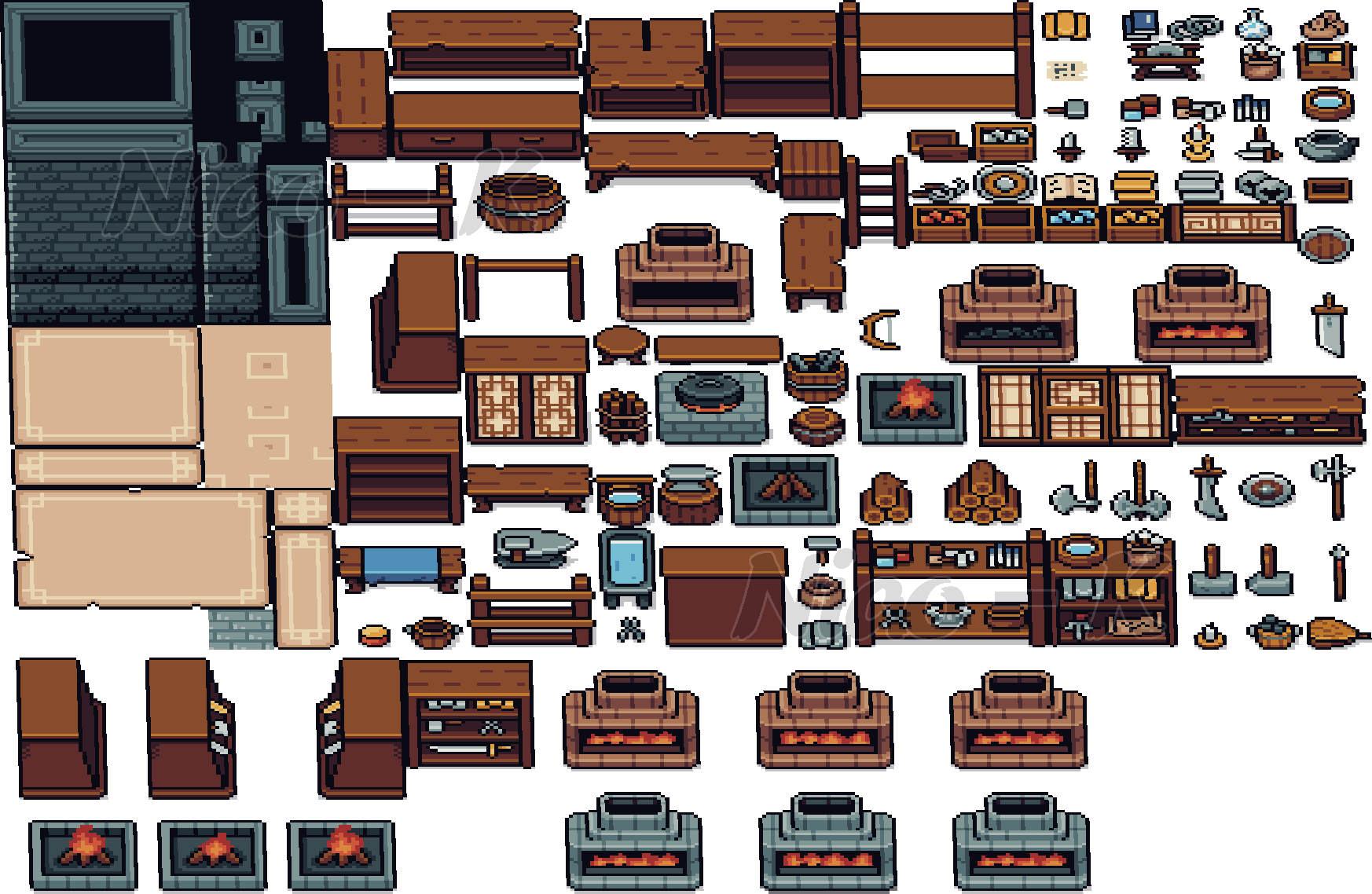 Pixel art / Ancient Chinese Smithy tileset by Niao_K