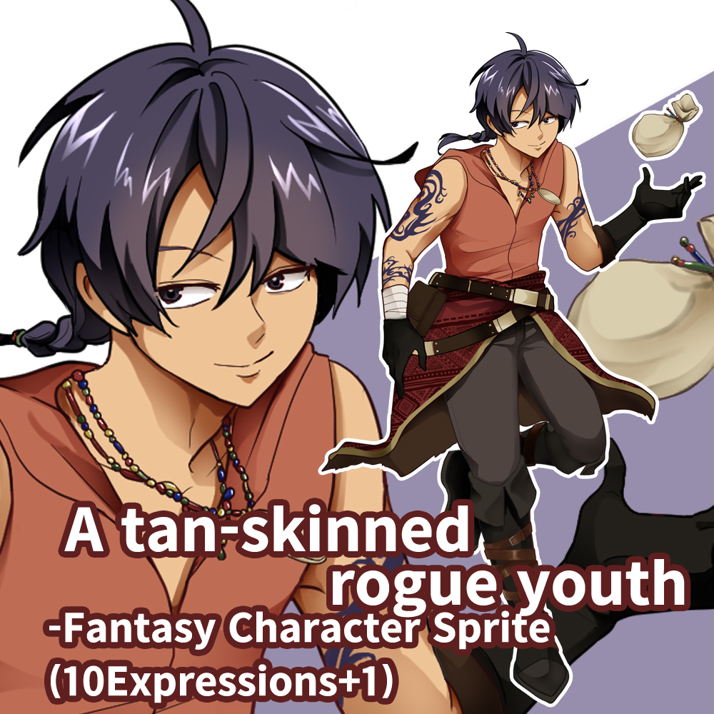 A tan-skinned rogue youth-Fantasy Character Sprite(10expressions+1) by ...