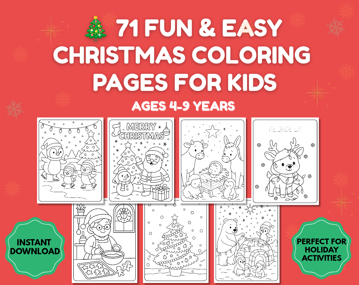 Christmas Coloring Pages for Kids (71-Page Printable PDF) | Cute & Easy ...
