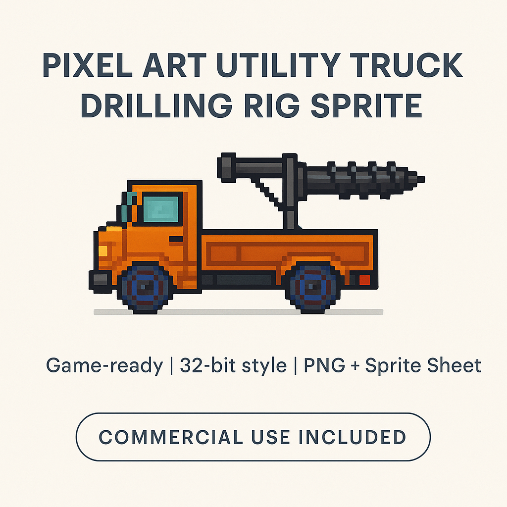Pixel Art Utility Truck w/ drill Sprite – 2D Construction Vehicle | PNG ...