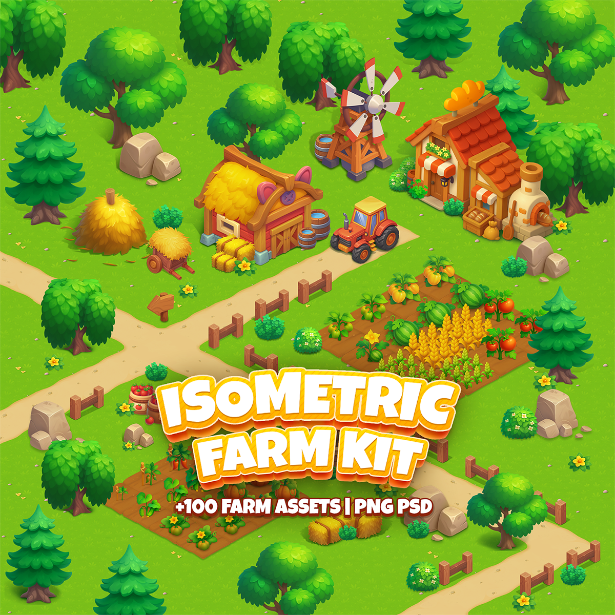 Isometric Cartoon Farm - Tycoon & Strategy Game Assets by Levi Art