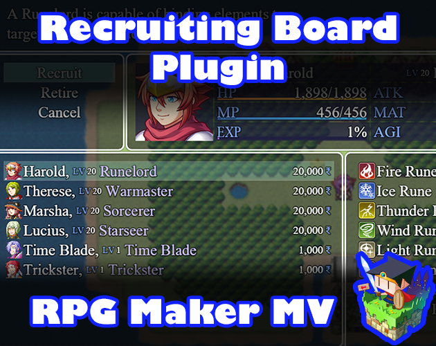Recruiting Board plugin for RPG Maker MV by Irina
