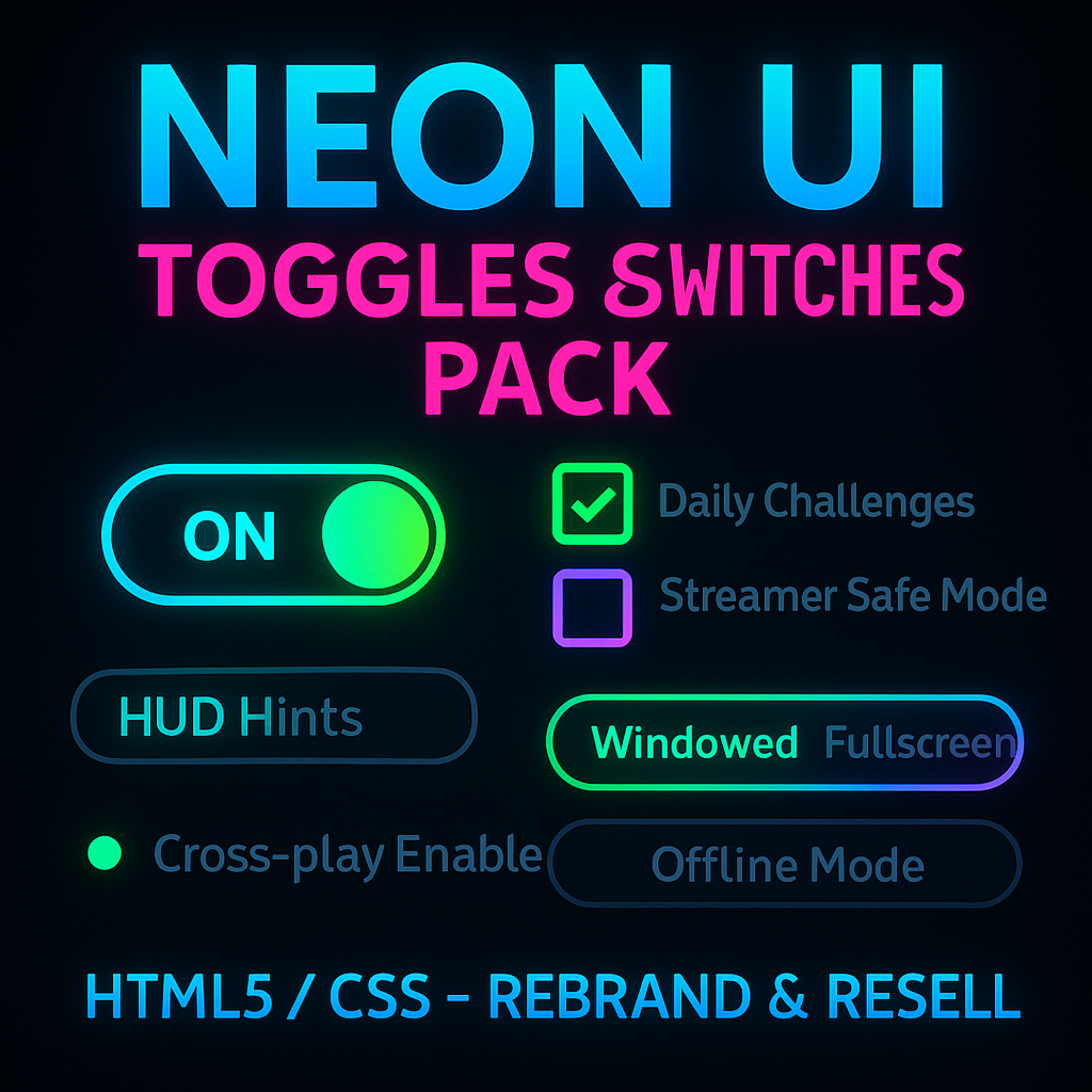 Neon UI Toggles & Switches Pack – HTML5 / CSS (Rebrand & Resell) by Mickyboy9