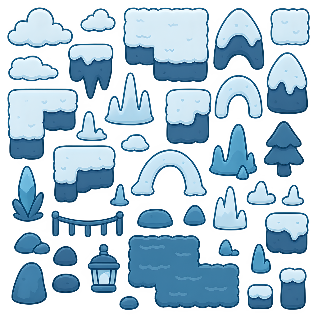 Frozen Peaks – Cartoony Ice Tileset by rpgai