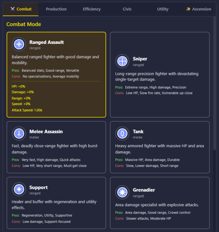 leader combat classes, perk points, fixes, QoL, balance, etc. - gCity ...