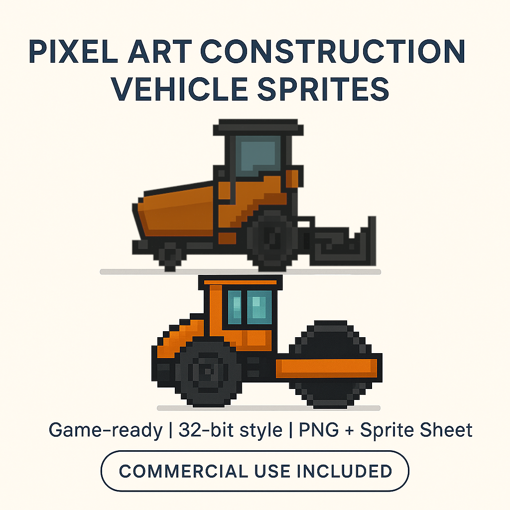 Pixel Art Asphalt Paver/Steamroller Sprite – 2D Game Asset (PNG ...