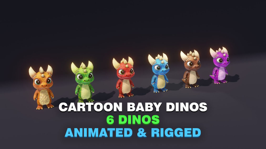 Cute Cartoon Dinosaurs Pack – Fully Rigged & Animated 3D Characters (6 ...