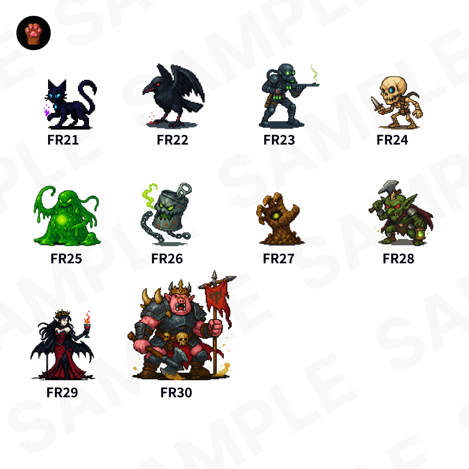 FR03 — 10 Free Pixel Monsters (PNG, S/M/L) by Pixel Material Studio