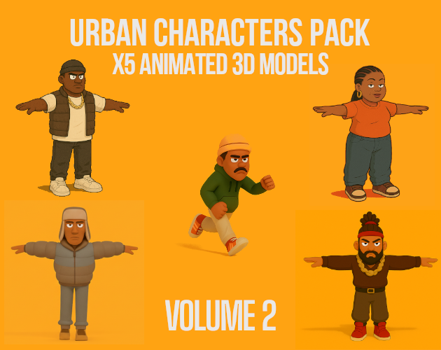 x5 Urban Characters Rigged Pack Vol.2 – 3D Models with Walk, Run, Jump ...