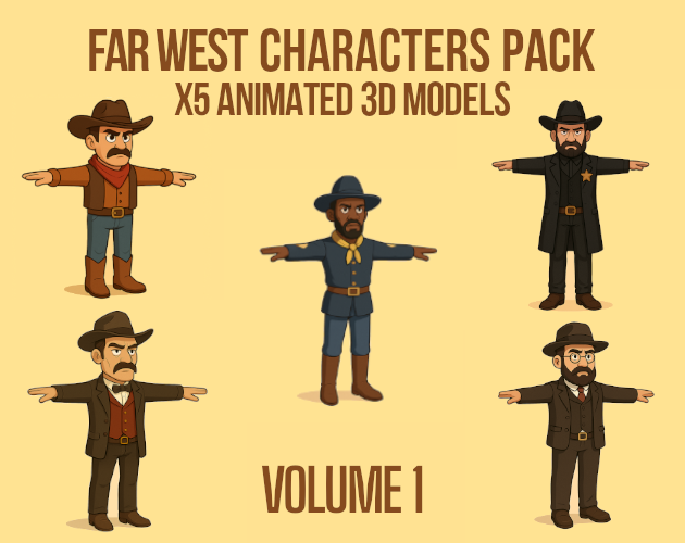 x5 Far West Characters Rigged Pack Vol.1 – 3D Models with Walk, Run ...