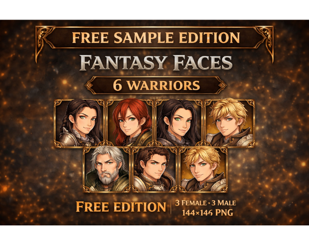 Fantasy Faces Mini Pack (6 Warriors, 144×144 PNG) by Marco Brito