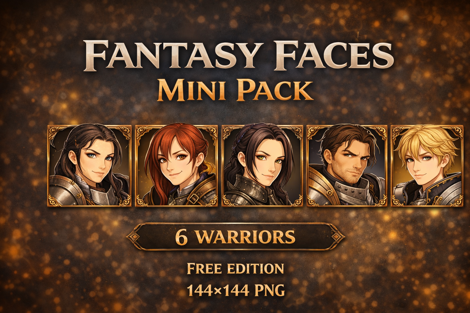 Fantasy Faces Mini Pack (6 Warriors, 144×144 PNG) by Marco Brito