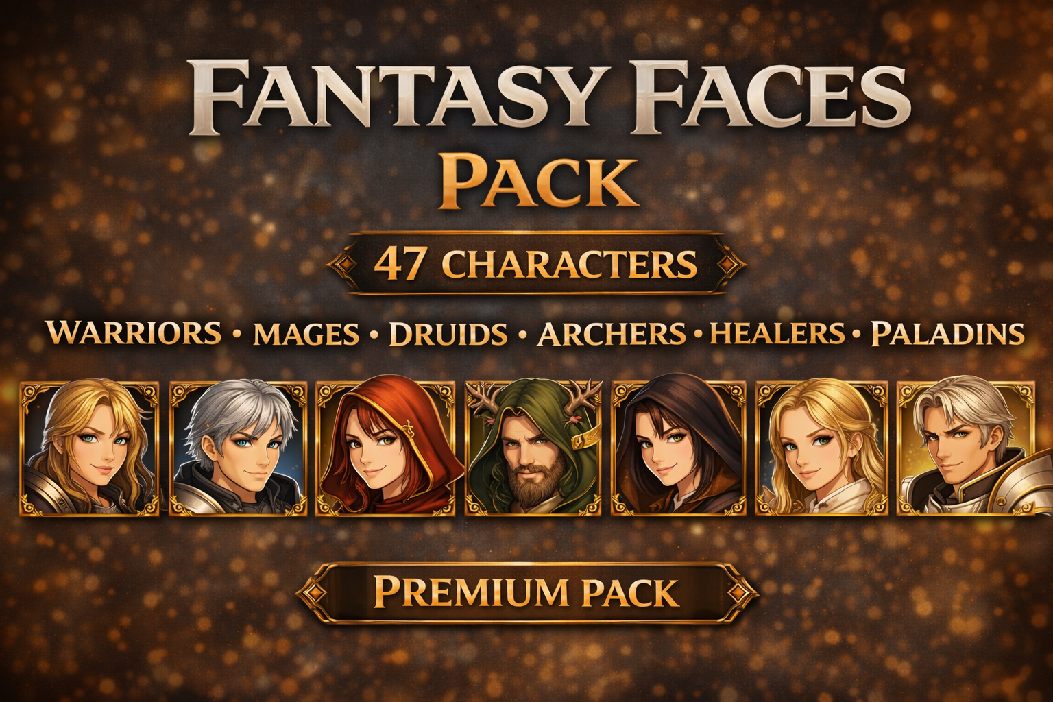 Fantasy Faces Pack (47 Characters, 144×144 PNG) by Marco Brito