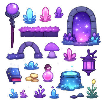 Starlit Grove – Cartoony Magic Tileset by rpgai