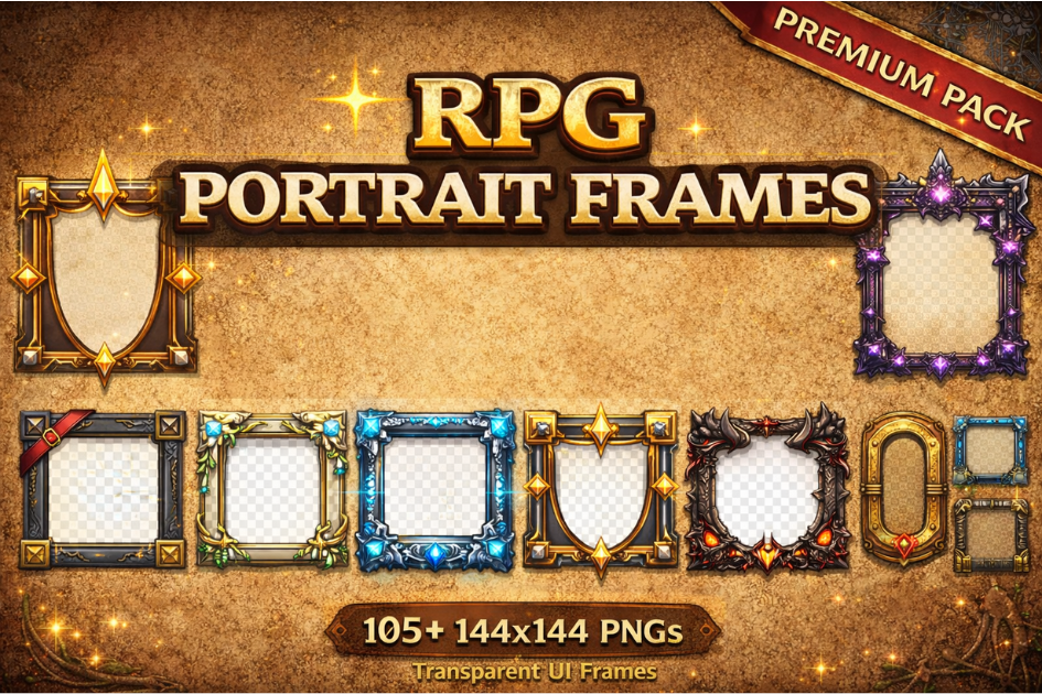 RPG Portrait Frames – Ultimate Pack (105+ PNG, 144×144, Transparent UI ...