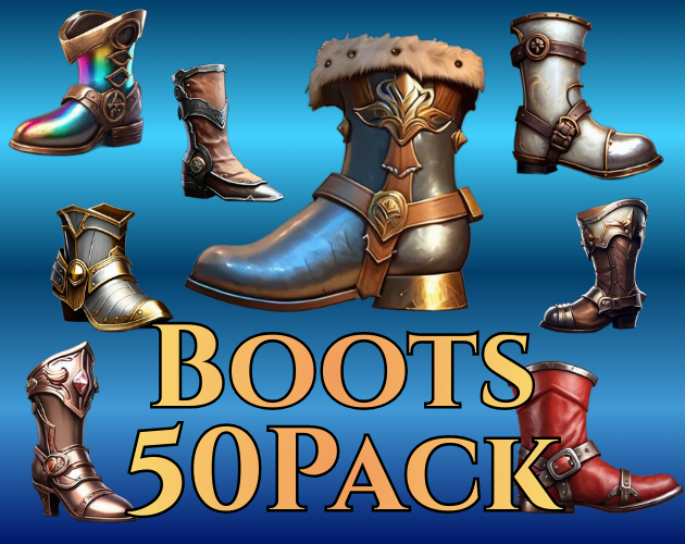50 Fantasy Boots Icons｜RPG Asset Pack (PNG) by Pixel Hammer