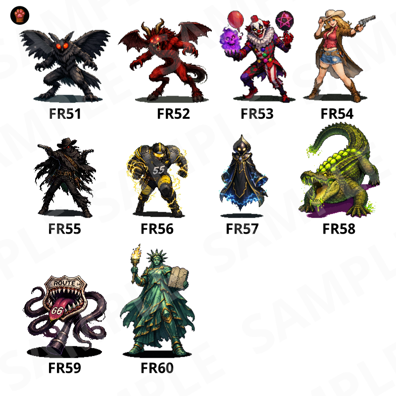 FR06 — 10 Free Pixel Monsters (PNG, S/M/L) by Pixel Material Studio