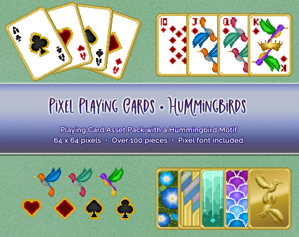 Pixel Playing Card Pack - Hummingbirds Motif by Evalynn