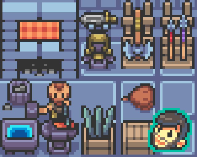 Room G16: Blacksmith Shop Tileset by Rogarca
