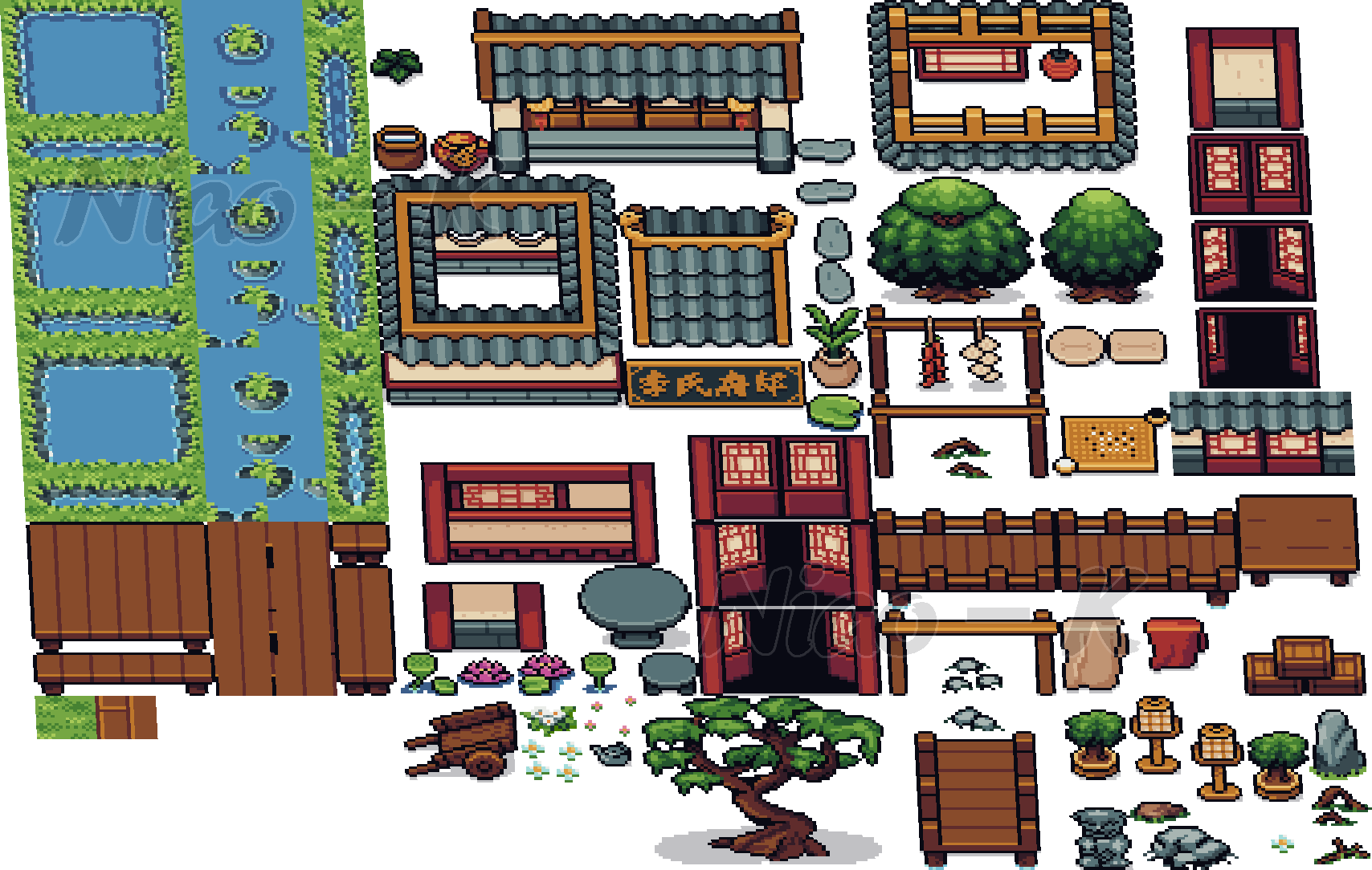 Pixel Art / Outdoor Tiles for Ancient Chinese Mansion by Niao_K
