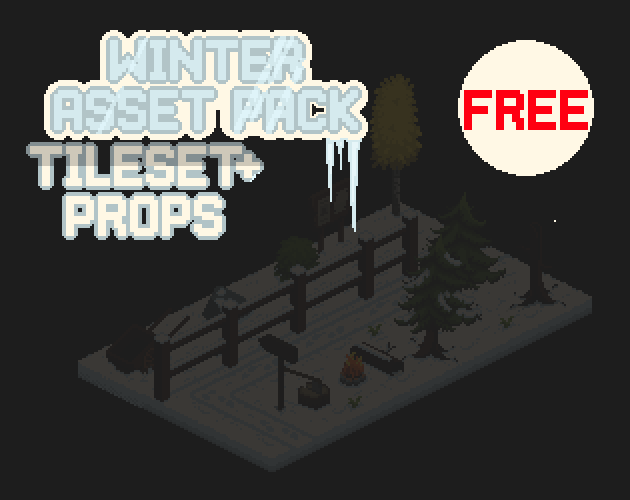 FREE Isometric Winter Biome – Pixel Art Asset Pack (64 x 40) by Tony Dyson