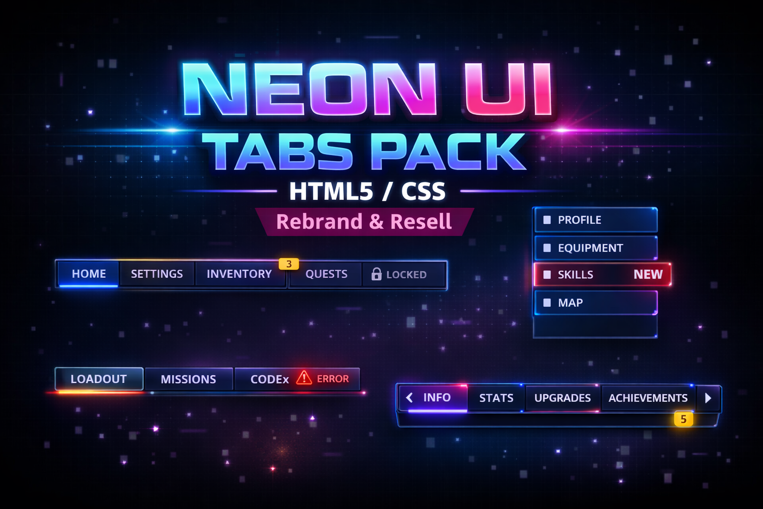 Neon UI Tabs Pack – HTML5 / CSS (Rebrand & Resell) by Mickyboy9